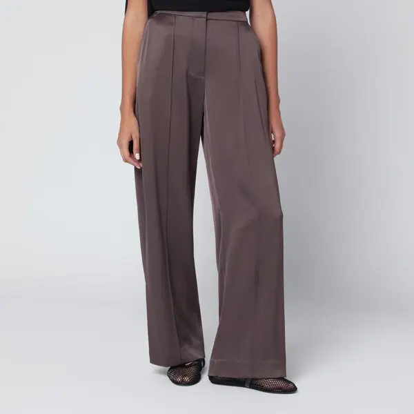 Simkhai Wide Leg Trousers In Chocolate Satin - Brown