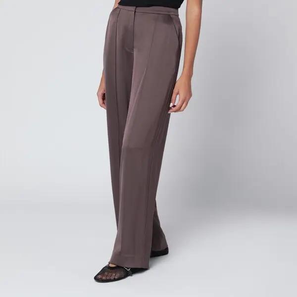 Simkhai Wide Leg Trousers In Chocolate Satin - Brown
