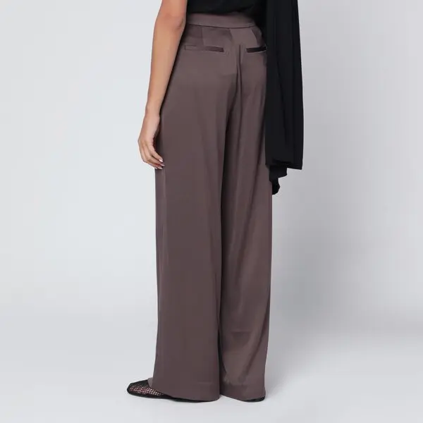 Simkhai Wide Leg Trousers In Chocolate Satin - Brown