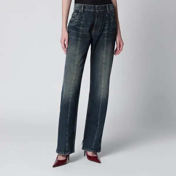 Versace Washed Regular-fit Cotton Jeans In Dark Denim