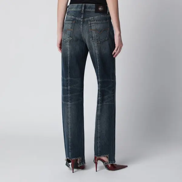 Versace Washed Regular-fit Cotton Jeans In Dark Denim