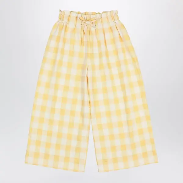 BÚHO Cotton Blend Seersucker Checkered Wide-leg Trousers