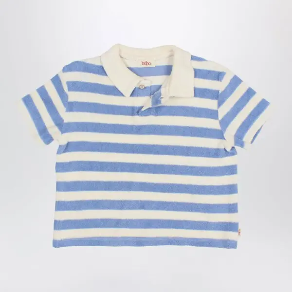 BÚHO Striped Cotton Terry Polo Shirt - Blue