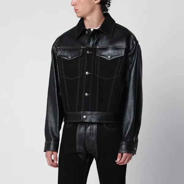 Versace Denim And Leather Bomber Jacket