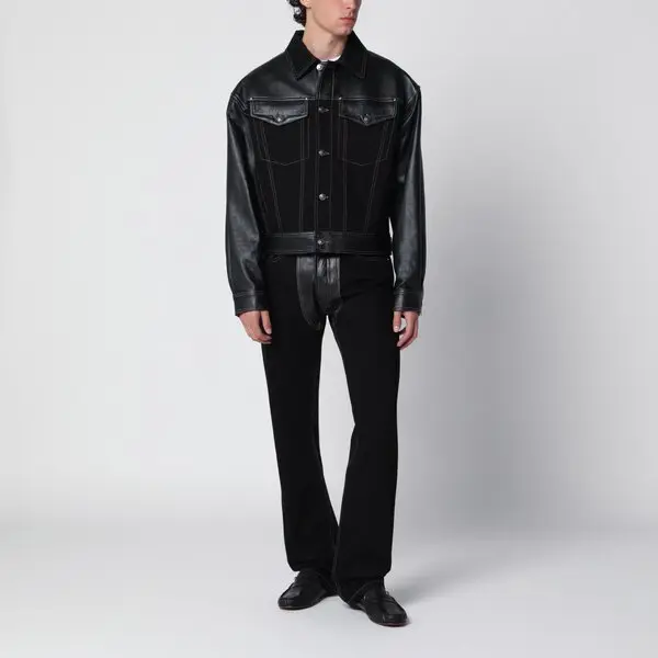 Versace Denim And Leather Bomber Jacket