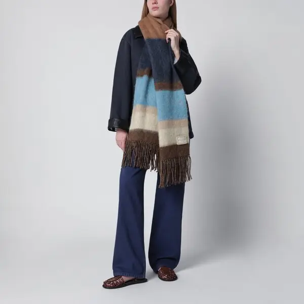 Miu Miu Striped Wool Scarf With Fringes