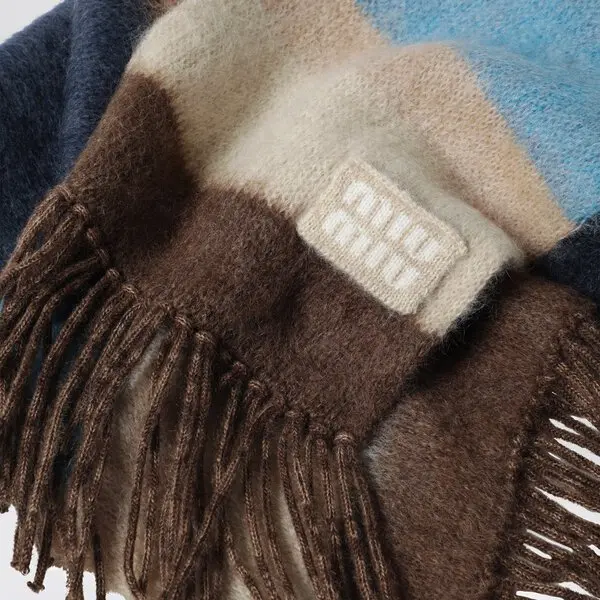 Miu Miu Striped Wool Scarf With Fringes