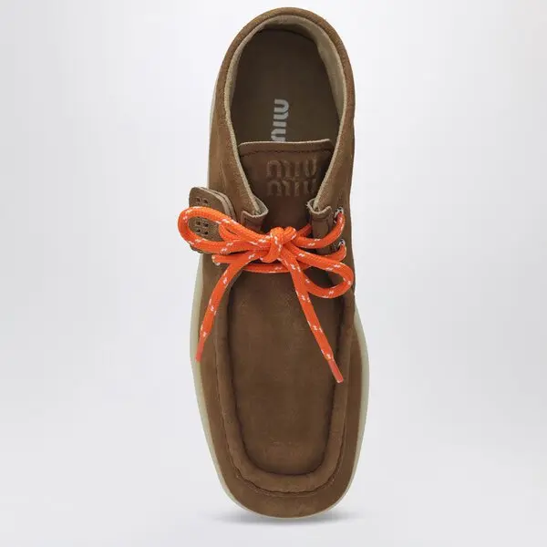 Miu Miu Suede Platform Ankle Boots With Orange Laces