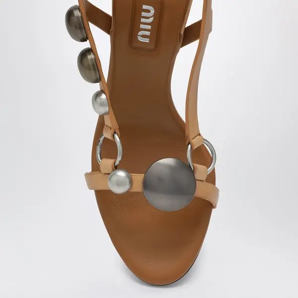 Miu Miu Honey-colored Leather Sandals With Metal Details