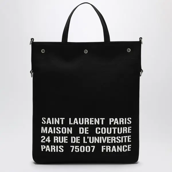 Saint Laurent North/south Tote Bag In Canvas - Black