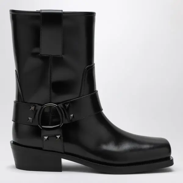Valentino Garavani Leather Biker Rockstud Boots
