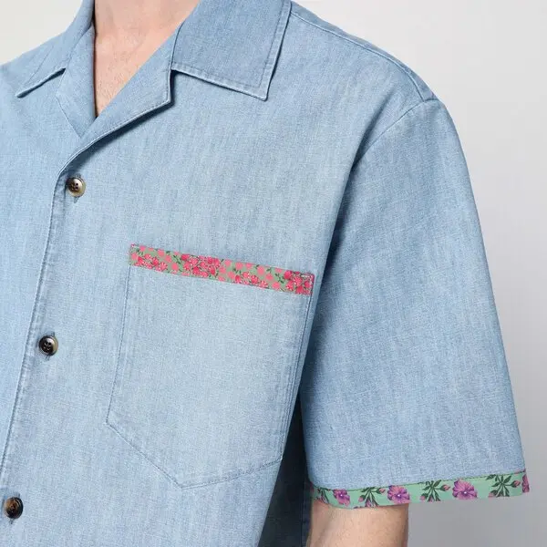 Valentino Garavani Denim Shirt With Floral Trims