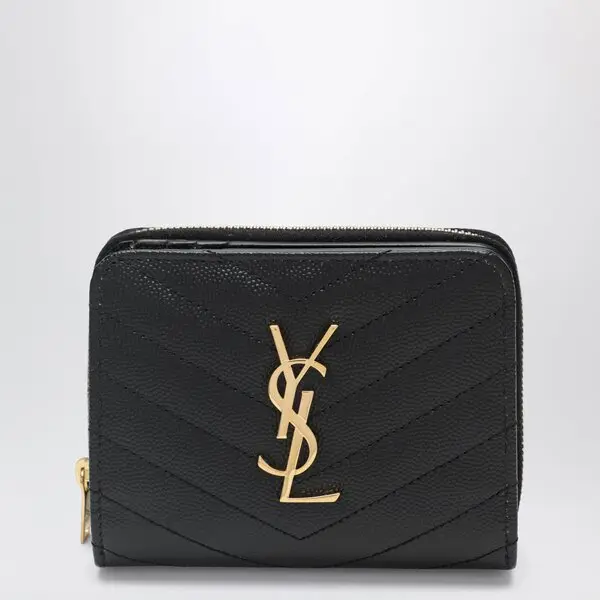 Saint Laurent Cassandre Quilted Compact Zip-around Wallet - Black