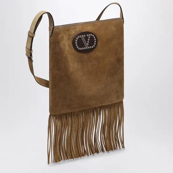 Valentino Garavani Suede Shoulder Bag With Fringed Trim