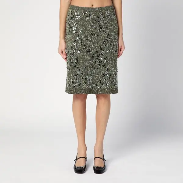 Gucci Dark Viscose And Tweed Blend Skirt With Sequin Embroidery