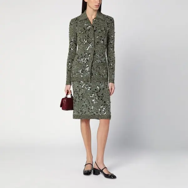 Gucci Dark Viscose And Tweed Blend Skirt With Sequin Embroidery
