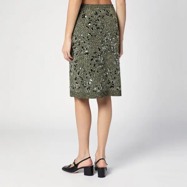 Gucci Dark Viscose And Tweed Blend Skirt With Sequin Embroidery