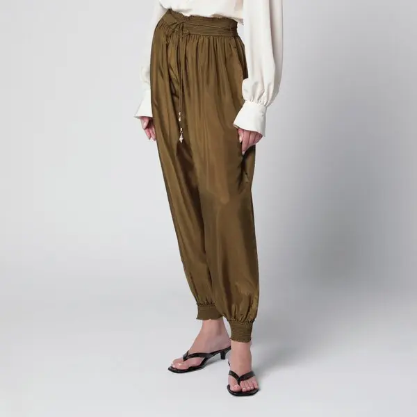 Zimmermann Olive Silk Habotai Harem Pants With Beaded Belt - Green