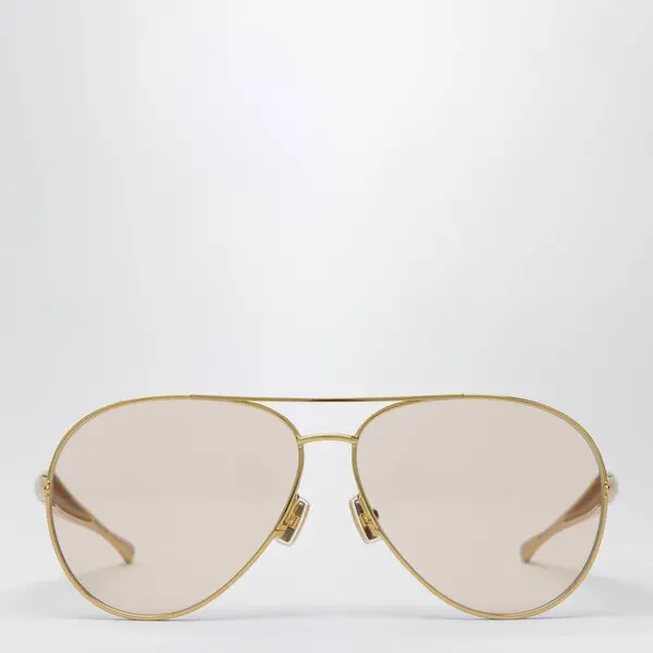 Bottega Veneta Aviator Sardine Sunglasses In Gold - Brown