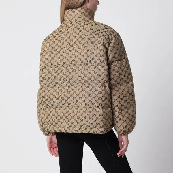 Gucci Beige Gg Fabric Belted Bomber Jacket