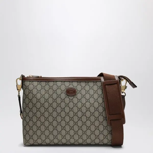 Gucci Gg Supreme Monogram Shoulder Bag With Leather Trim - Beige