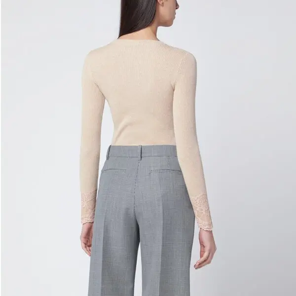 Valentino Garavani Alabaster Cashmere Sweater With Lace-embroidered Cuffs
