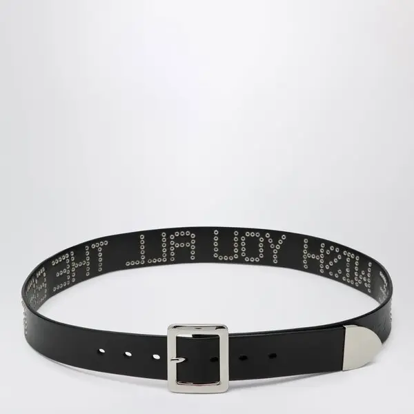 DAGGER Leather Belt With Silver Studded Slogan And Oversized Buckle - Black