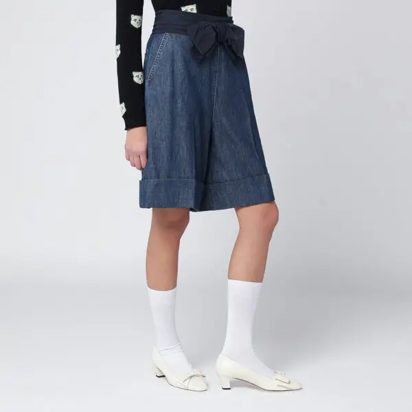 Valentino Garavani Denim Bermuda Shorts With Oversized Bow Detail