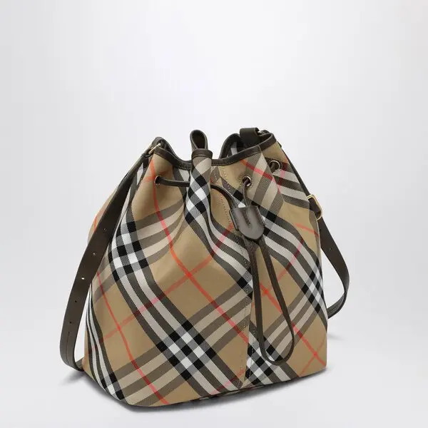 Burberry Check Patterned Cotton Twill Bucket Bag