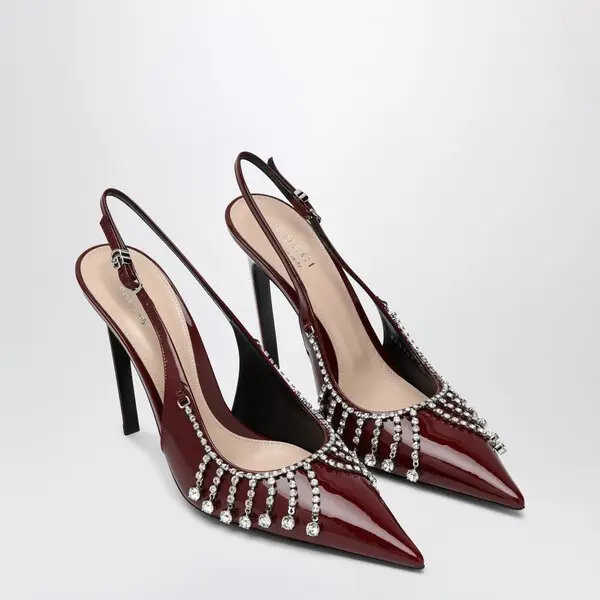 Gucci Patent Leather Pump With Crystal Chain Detail