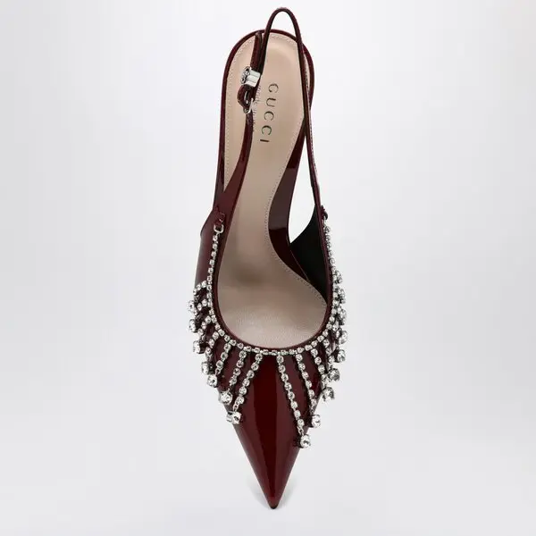 Gucci Patent Leather Pump With Crystal Chain Detail