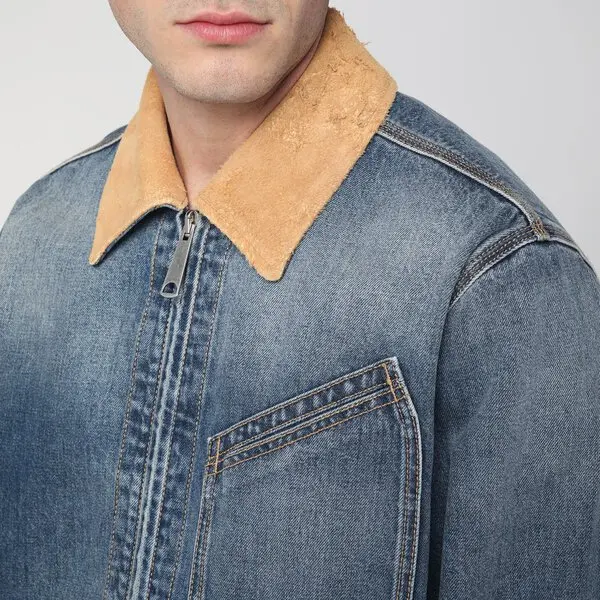 Alexander McQueen Denim Jacket With Suede Collar
