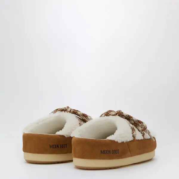 Moon Boot Shearling And Suede Mules - Brown