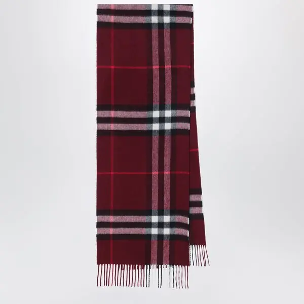 Burberry Burgundy Cashmere Scarf With A Checked Pattern - Red