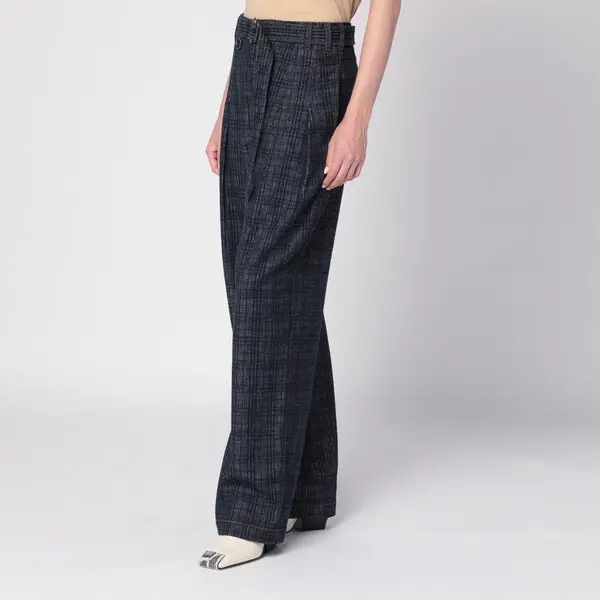 Burberry Indigo Check Pattern Wide-leg Jeans