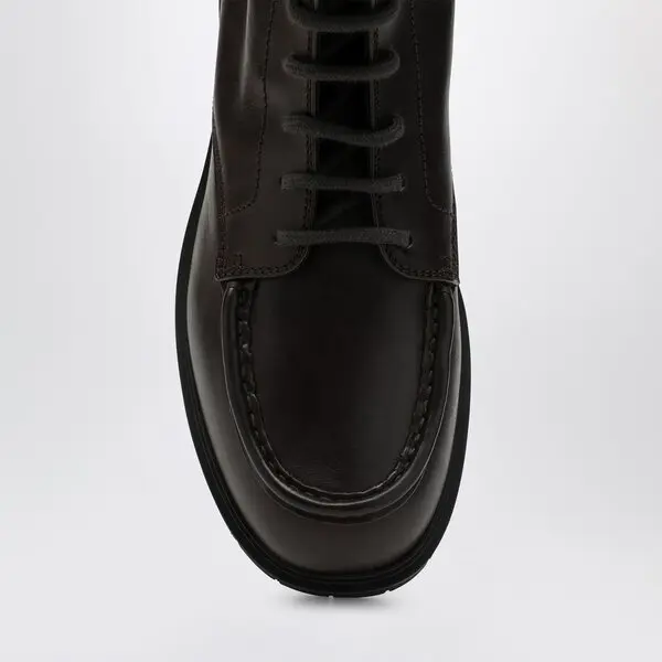 Burberry Leather Ankle Boots With Check Fabric Collar