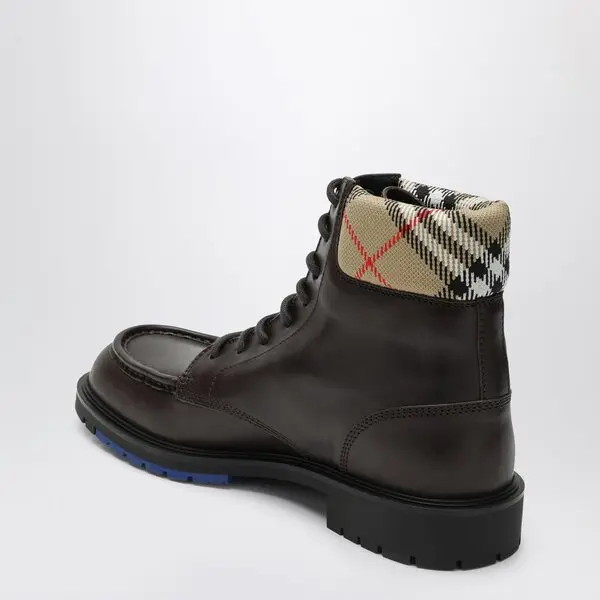 Burberry Leather Ankle Boots With Check Fabric Collar