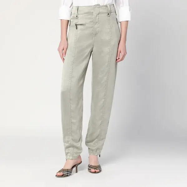 Burberry Lyocell Trousers With B Shield Emblem - Beige