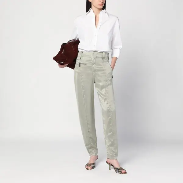 Burberry Lyocell Trousers With B Shield Emblem - Beige