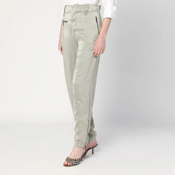 Burberry Lyocell Trousers With B Shield Emblem - Beige