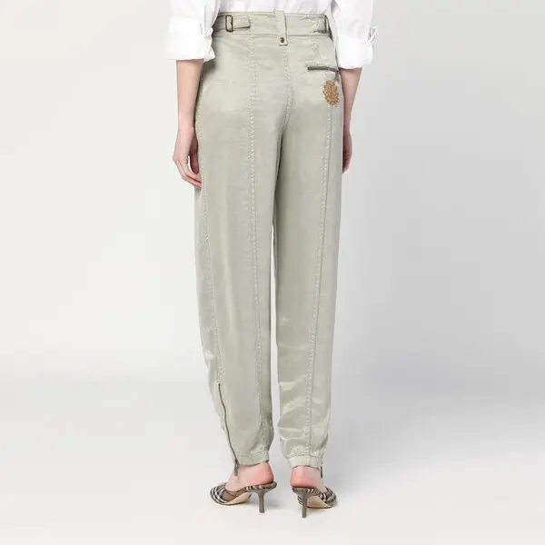 Burberry Lyocell Trousers With B Shield Emblem - Beige