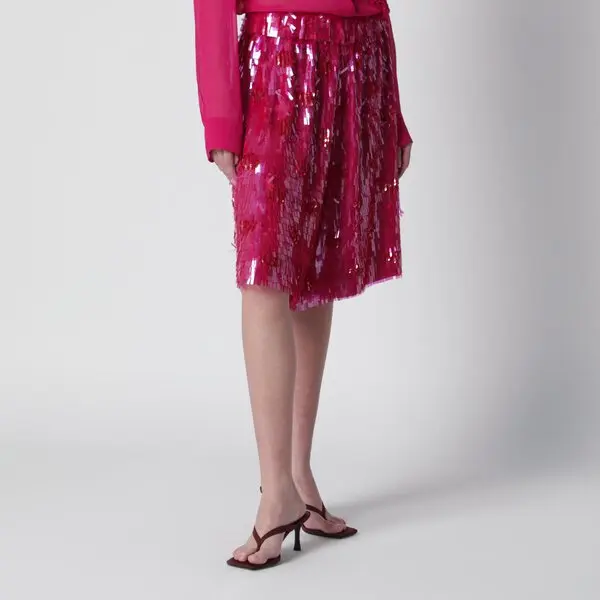 Dries Van Noten Fuchsia Silk Bermuda Shorts With Sequins