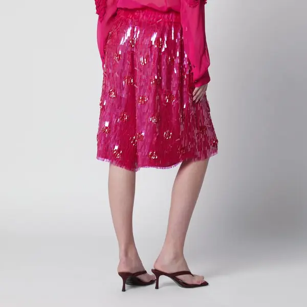Dries Van Noten Fuchsia Silk Bermuda Shorts With Sequins