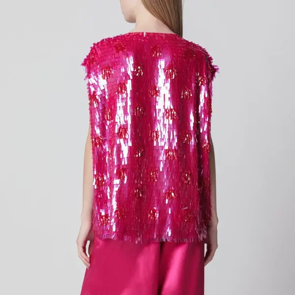 Dries Van Noten Sequined Silk Top - Pink