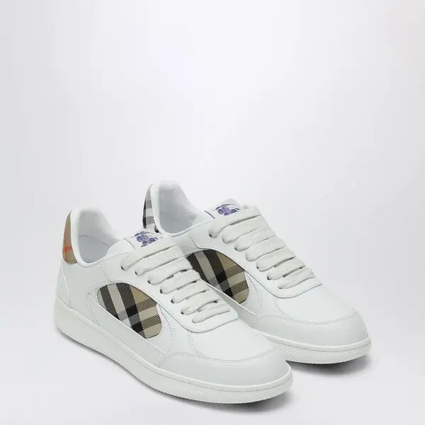 Burberry Leather Sneakers With Check Detail - White