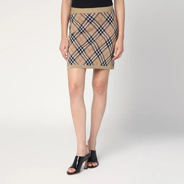 Burberry Wool And Mohair Blend Check Mini Skirt
