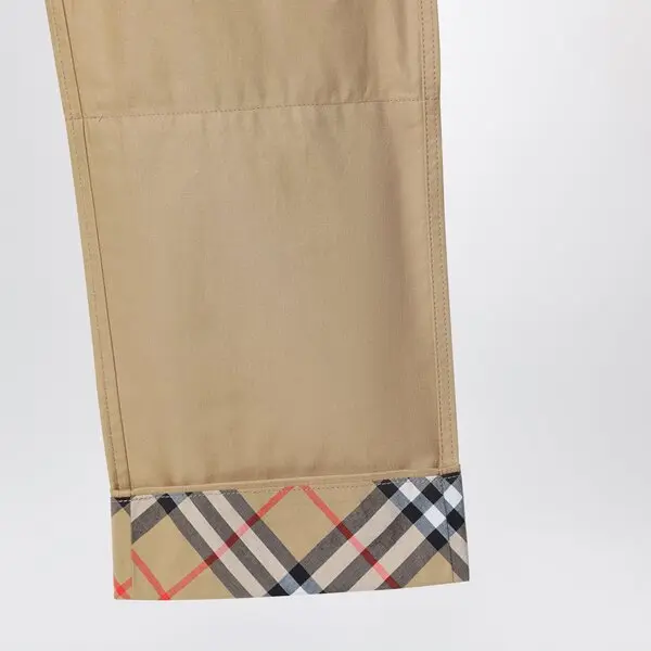 Burberry Cotton Trousers With Check Motif Cuffs