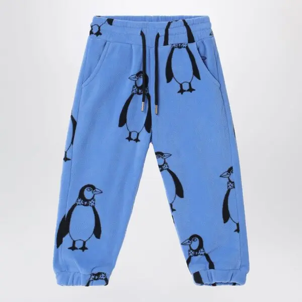 MINI RODINI Penguin Print Fleece Jogging Trousers - Blue