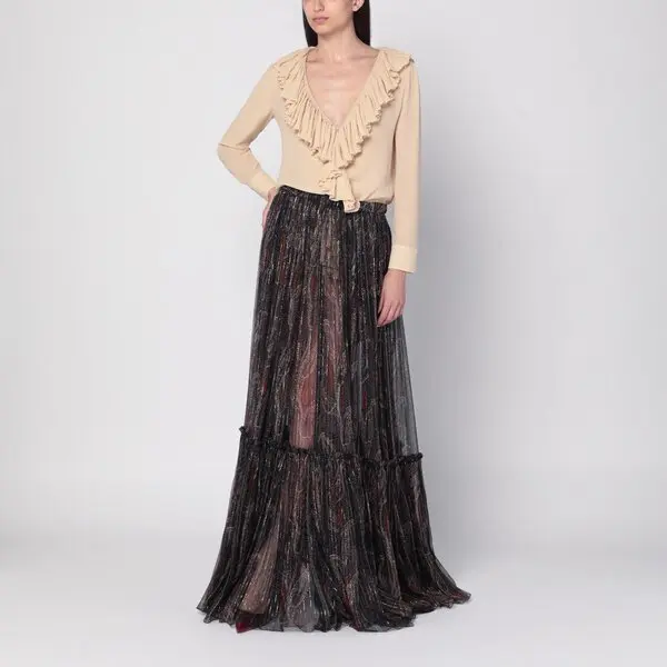 Saint Laurent Ruffled V-neck Silk Blouse - Beige