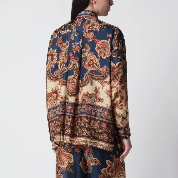 Zimmermann Aster Relaxed Navy Jacobean Silk Shirt - Multicolor